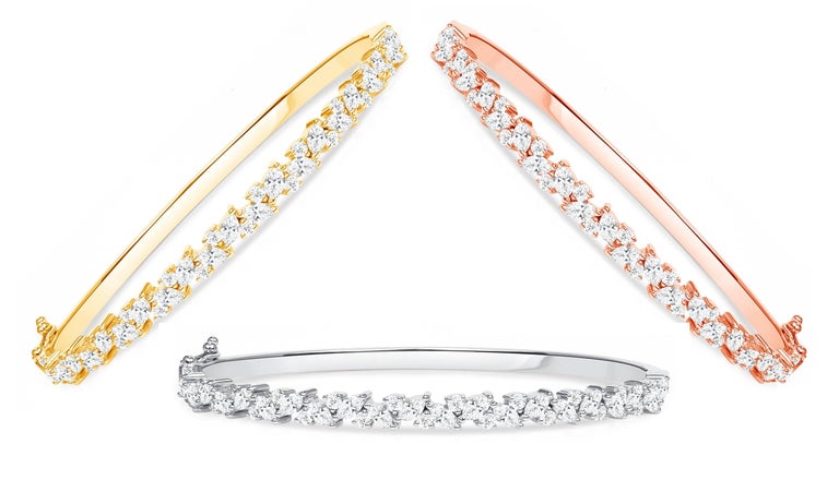 18K Rose Gold Marquise Diamond Solid Bangle Combined with Round ...