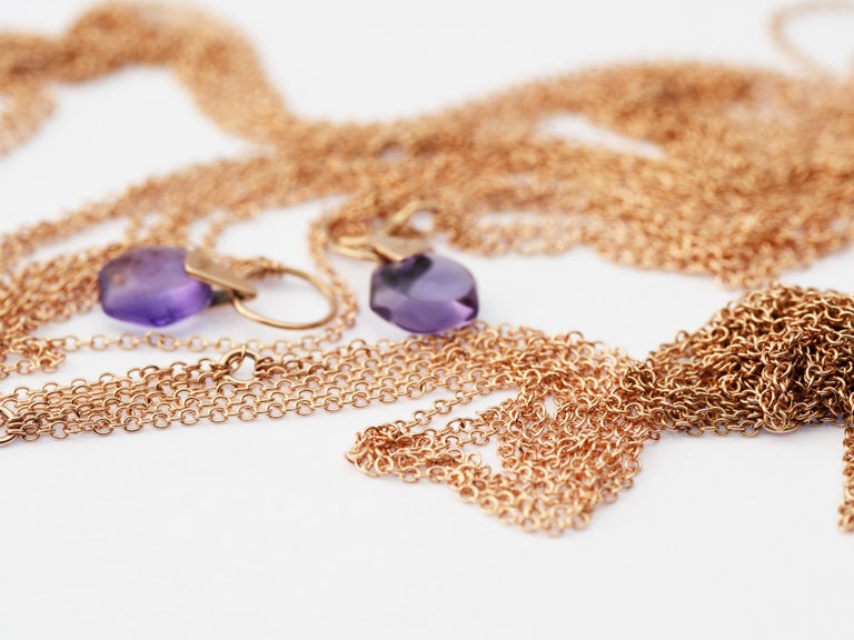 18k Rose Gold Minimalist Gold Link Chain with Natural Healing Amethyst ...