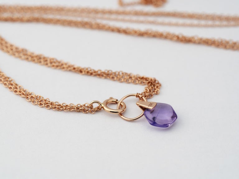 18k Rose Gold Minimalist Gold Link Chain with Natural Healing Amethyst ...
