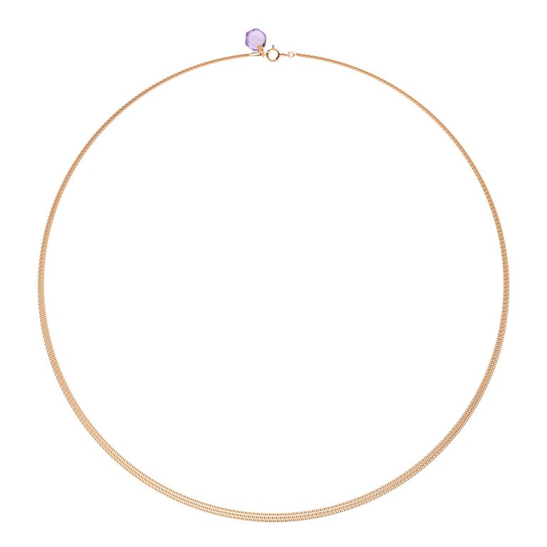 18k Rose Gold Minimalist Gold Link Chain with Natural Healing Amethyst ...
