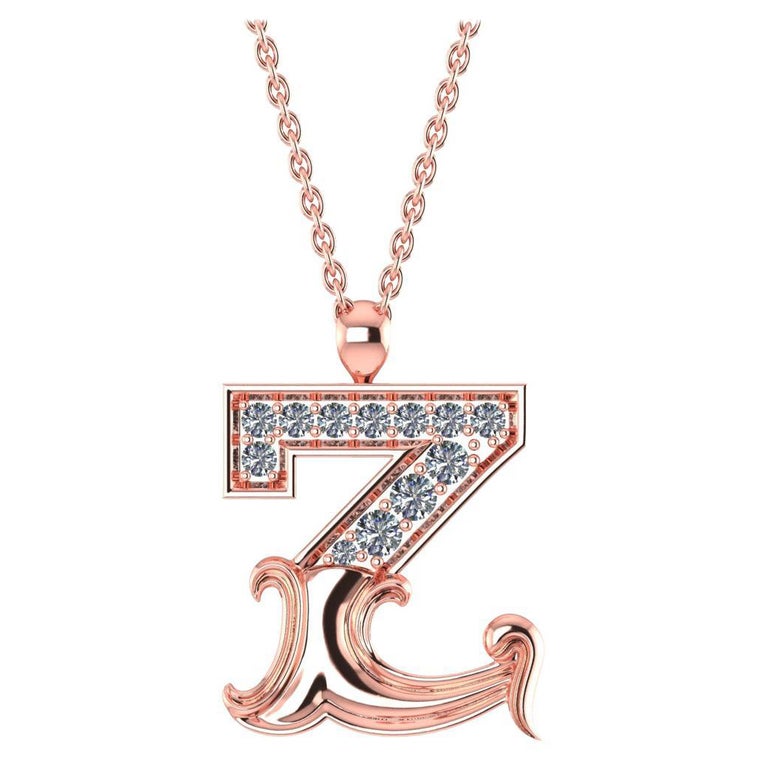 18k Rose Gold Modern Alphabet "Z" Diamond Pendant Necklace For Sale at ...