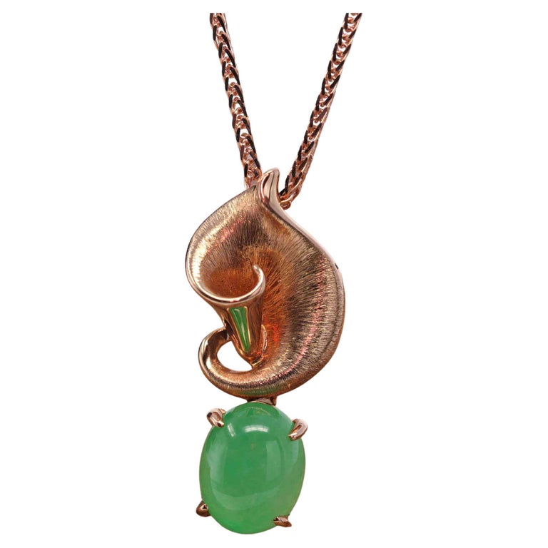 18K Rose Gold "Morning Glory" Genuine Jadeite Jade Pendant with ...