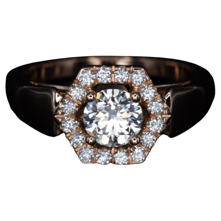 Customizable 18K Rose Gold Octagonal Halo Diamond Engagement Ring ...