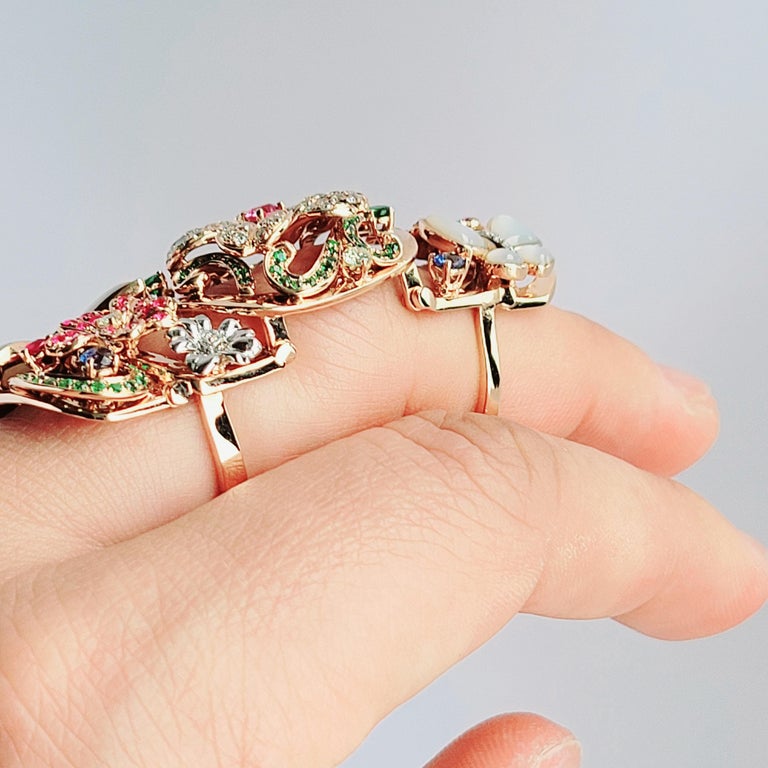 18 Karat Gold One of kind Flower Field Ring with Butterfly and Multiple ...