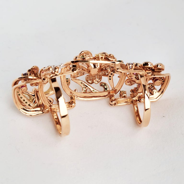 18 Karat Gold One of kind Flower Field Ring with Butterfly and Multiple ...