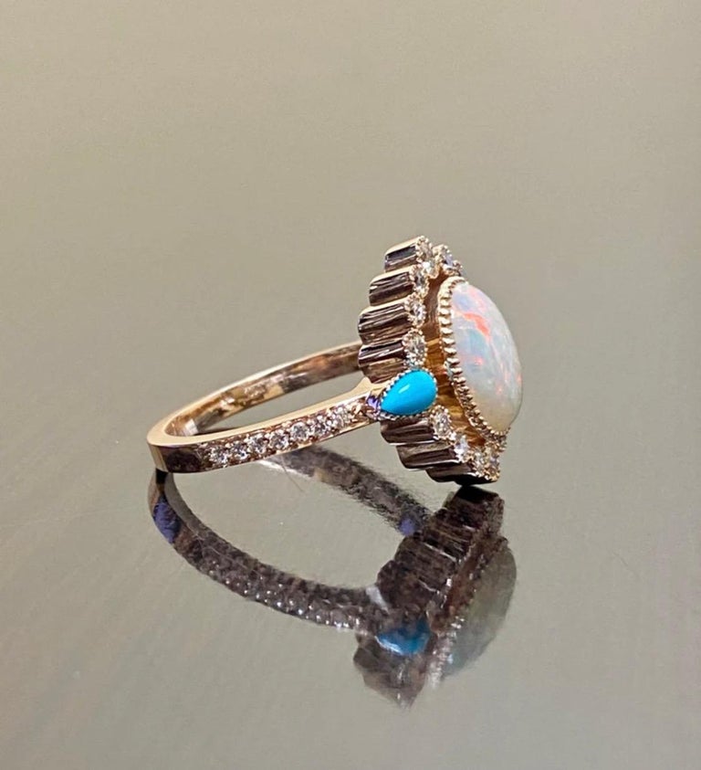 18K Rose Gold Pear Shape Turquoise Diamond Oval Australian Opal ...