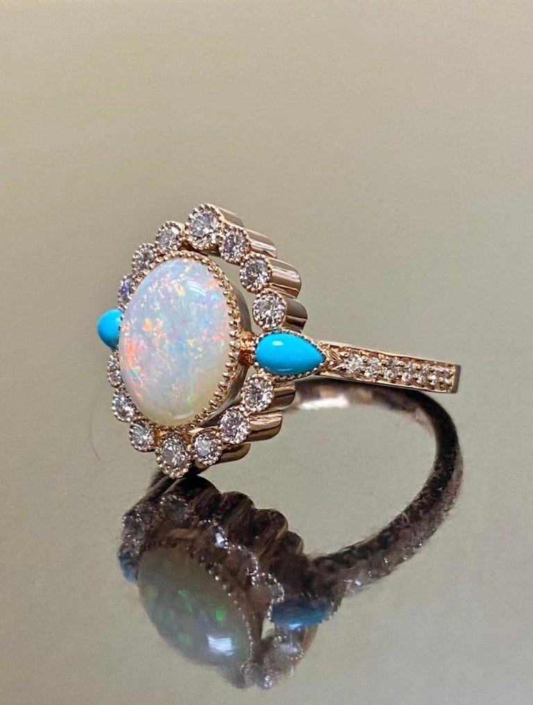 18K Rose Gold Pear Shape Turquoise Diamond Oval Australian Opal ...