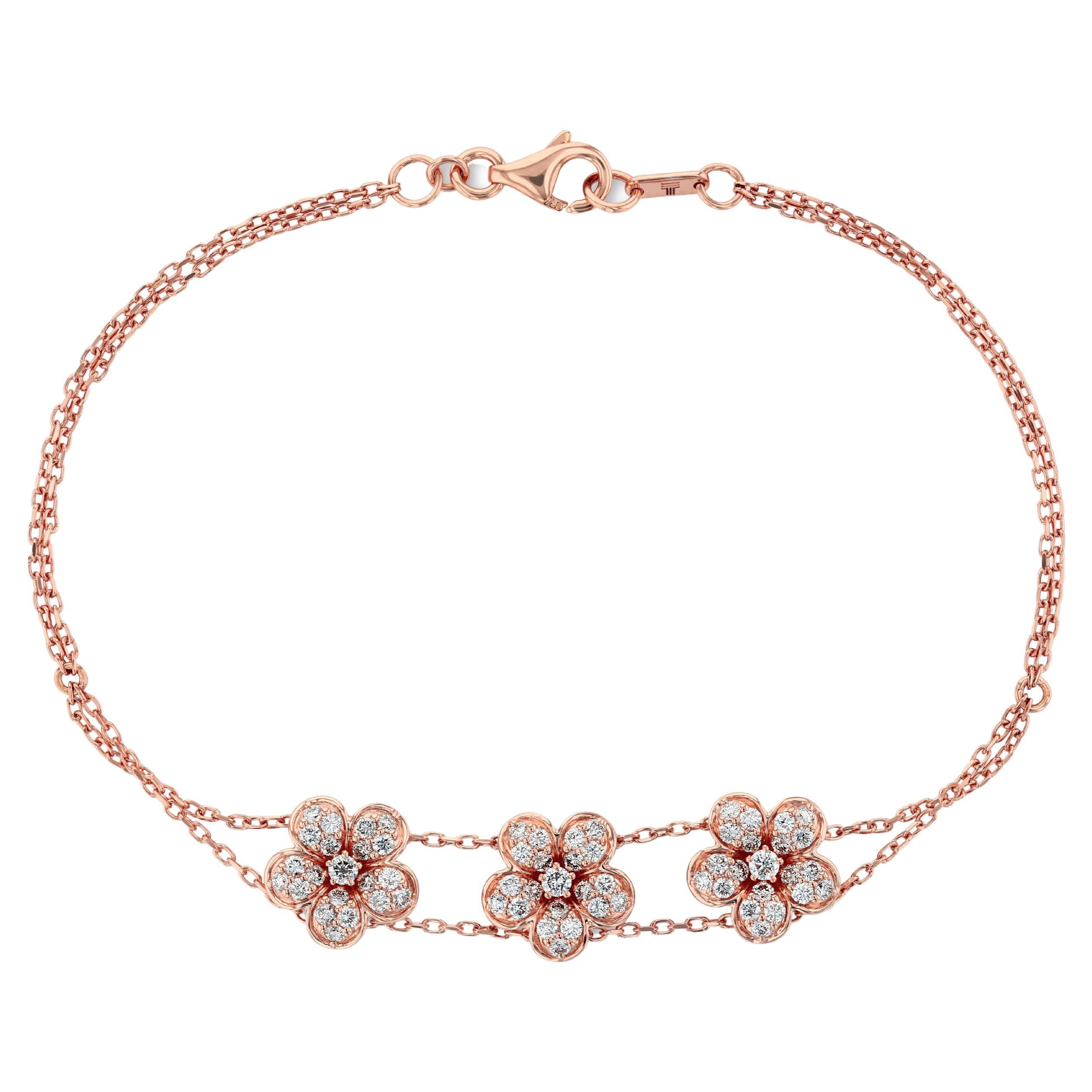 Garrard 'Tudor Rose' 18 Karat Rose Gold Round White Diamond Bracelet ...