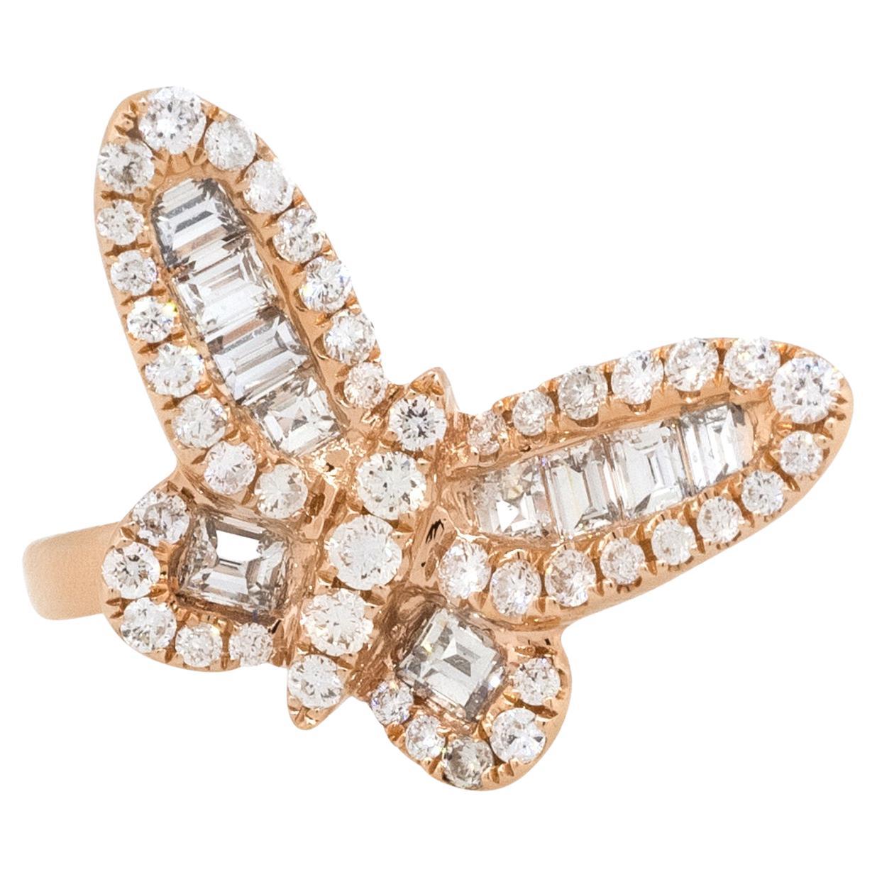 Nigaam 4.94 Cttw. Round Diamond Butterfly Ring in 18K Rose Gold For ...