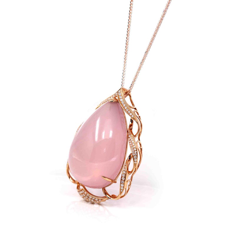 18k Rose Gold Royal Rose Quartz Pendant Necklace with Diamonds For Sale ...