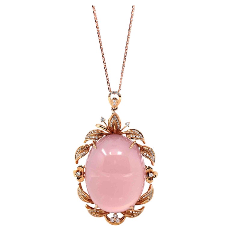 18k Rose Gold Royal Rose Quartz Pendant Necklace with Diamonds For Sale ...