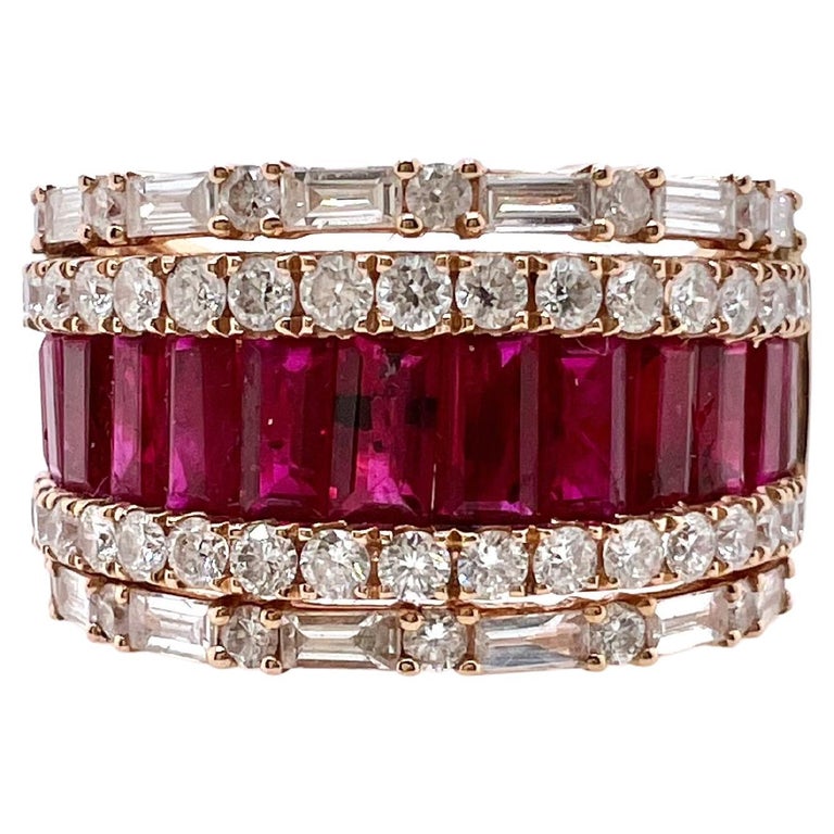 18k Rose Gold Ruby Baguette and Diamond Band For Sale at 1stDibs