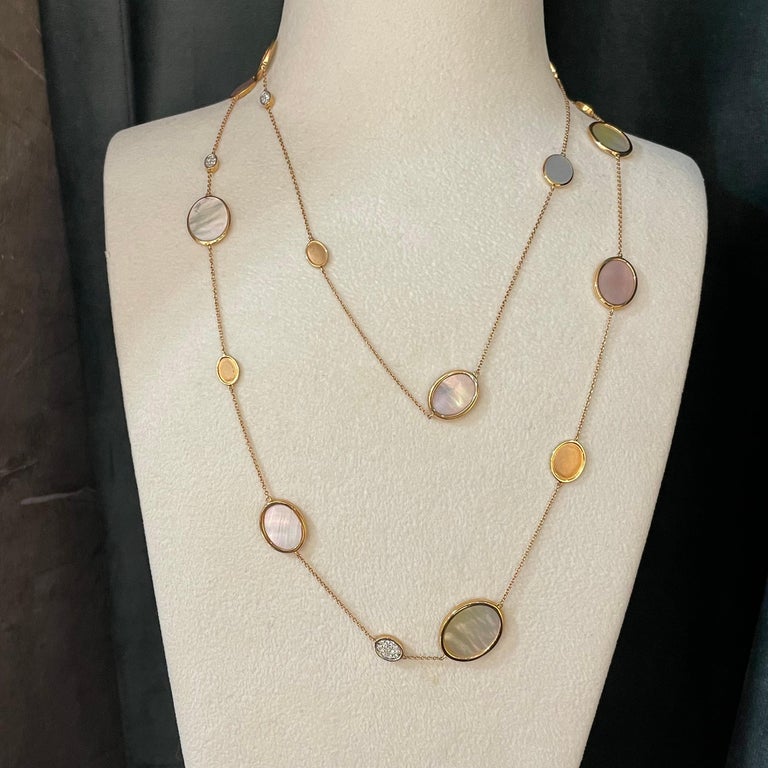 18K Rose Gold Shell Slice with Diamond Chain Necklace For Sale at 1stDibs