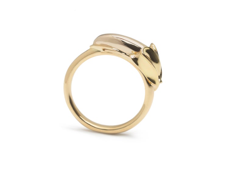 Monkey Ring in a Ring 18k Rose Gold and Silver with Diamonds and Green ...