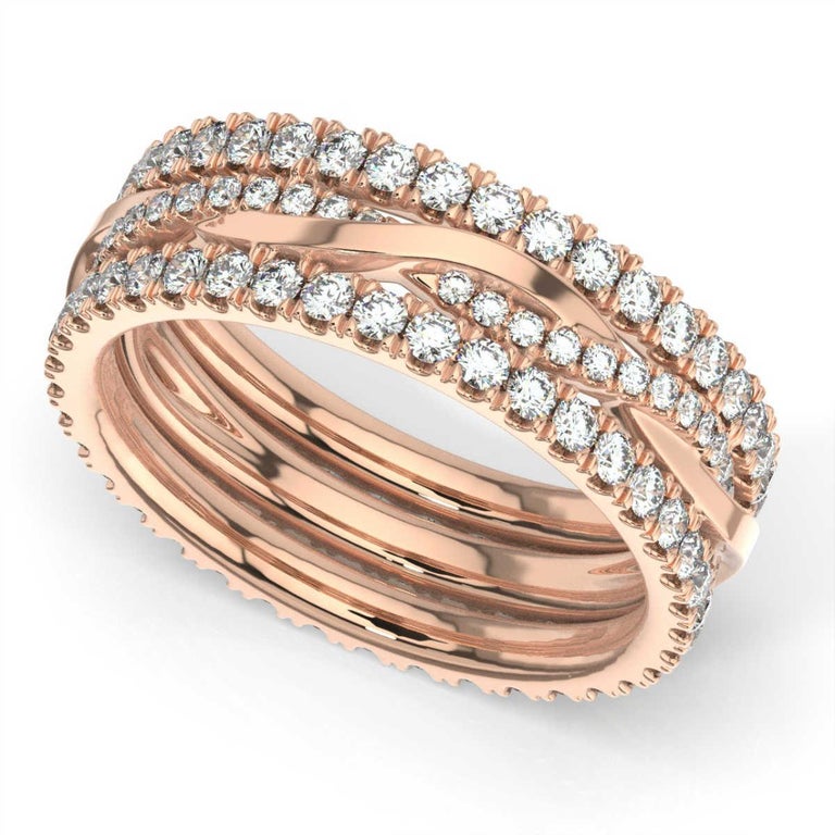 18 Karat Rose Gold Tulip Stackable Twisted Vine Leaf Eternity Ring '1 1 ...
