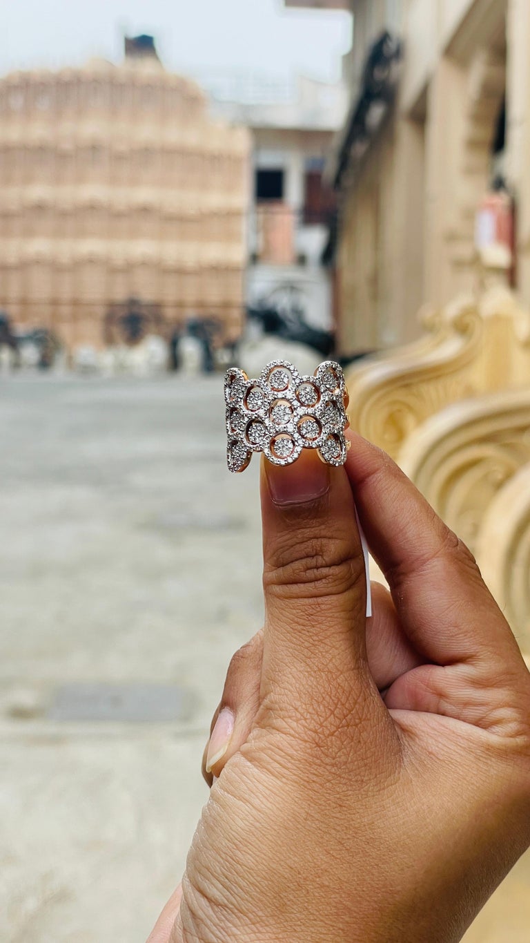 Customizable 18K Rose Gold Wide Diamond Cluster Ring For Sale at 1stDibs