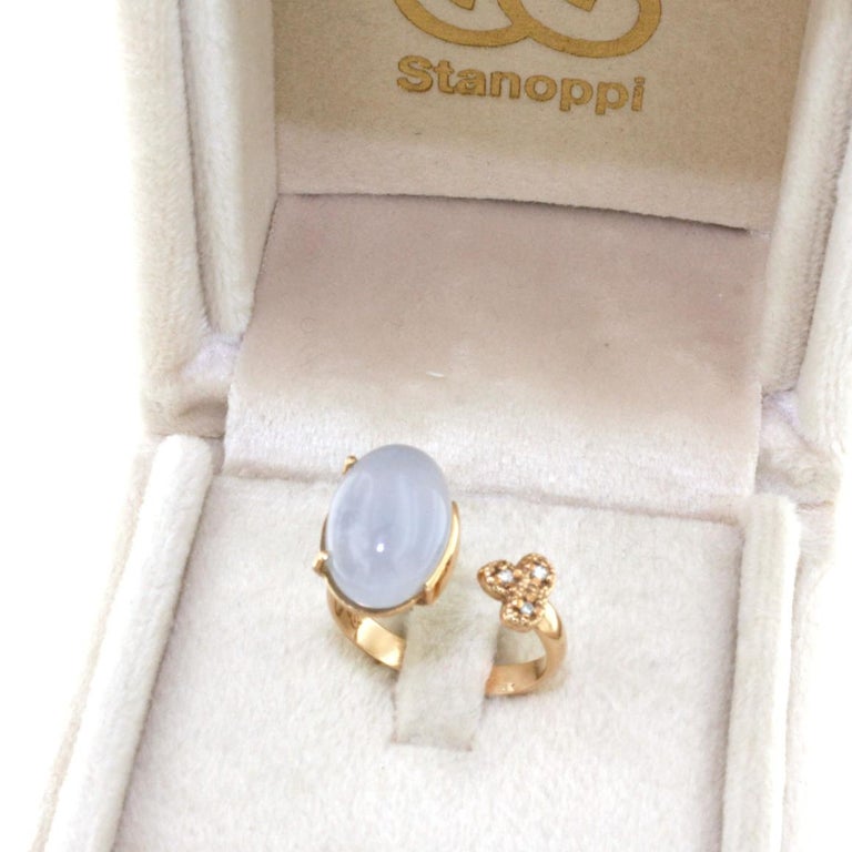 18k Rose Gold with Chalcedony and White Diamonds Ring For Sale at 1stDibs
