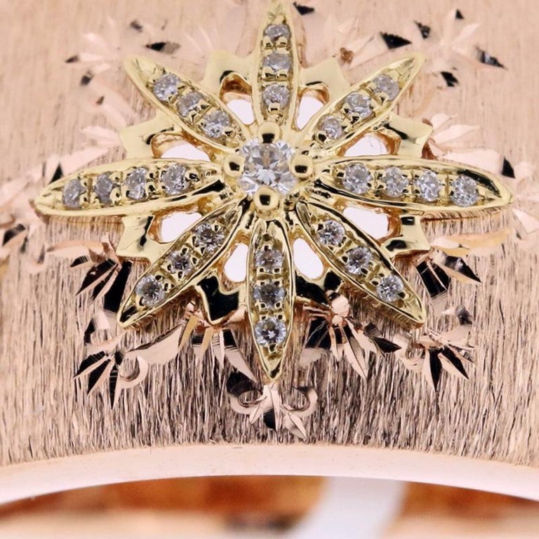 Customizable 18K Rose and Yellow Gold Flower Openwork Diamond Ring in ...