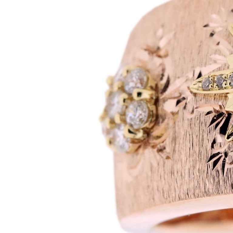 Customizable 18K Rose and Yellow Gold Flower Openwork Diamond Ring in ...