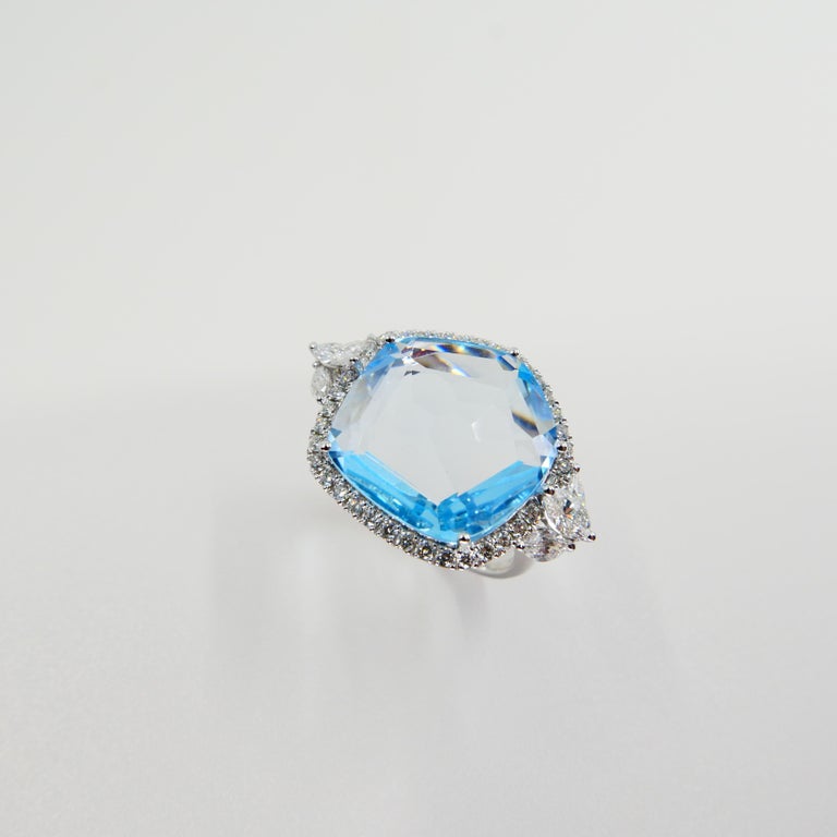 18K Rough Star Cut Baby Blue Topaz Diamond Cocktail Ring, Powder Blue ...