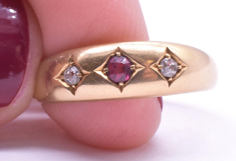 18K Diamond Set Ruby and Diamond Gypsy Ring, Hallmarked 1891 at 1stDibs ...
