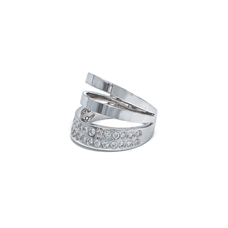 18k Solid Gold and Diamonds Layered Triple Stacked Midi Ring For Sale ...