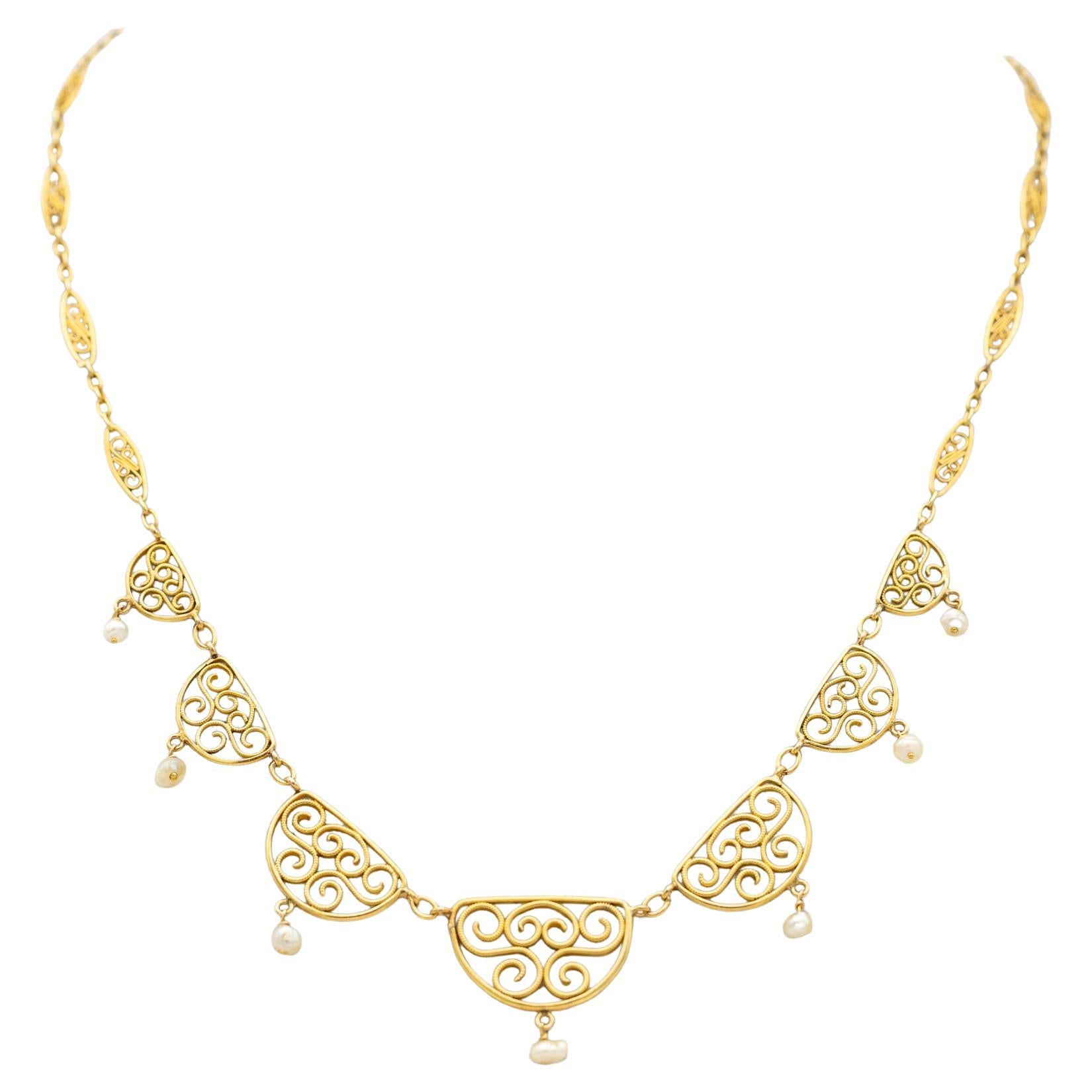 18k solid gold Belle Epoque Necklace - Filigree chain - Victorian ...