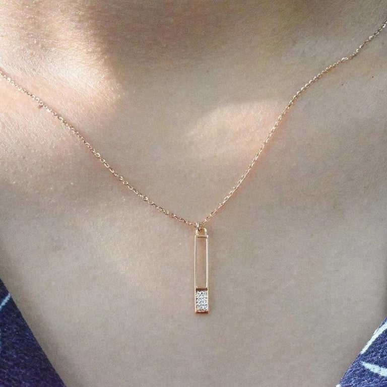 18k Solid Gold Diamond Bar Necklace Minimalist Bar Necklace For Sale at ...