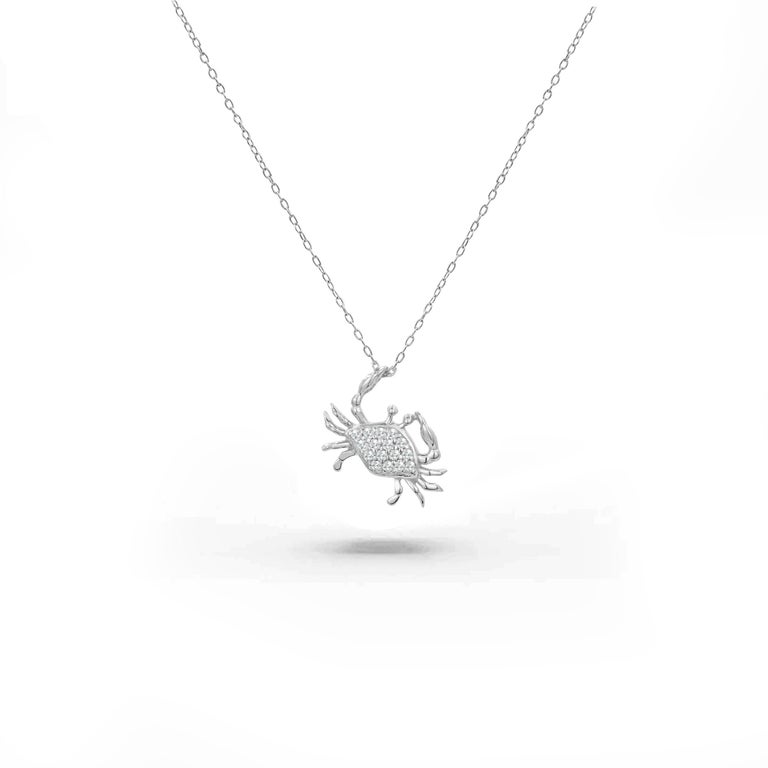 18k Solid Gold Diamond Crab Pendant Necklace Cancer Zodiac Pendant ...