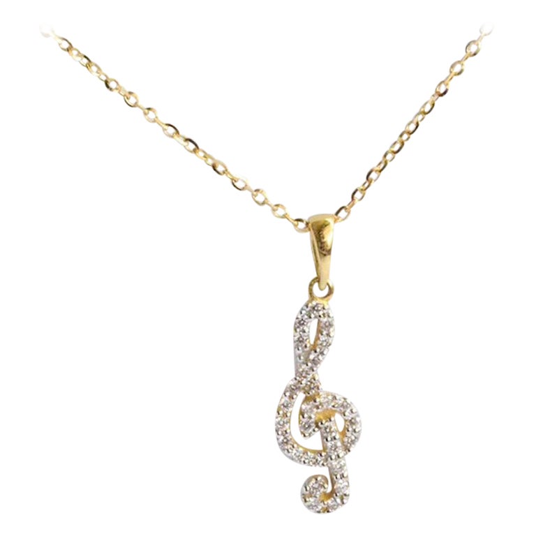 18k Gold Diamond Music Note Necklace Treble Clef Necklace Musical ...