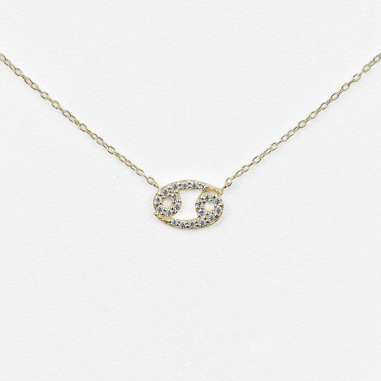 18k Solid Gold Diamond Necklace Cancer Zodiac Sign Birth Sign Necklace ...