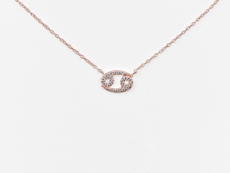 18k Solid Gold Diamond Necklace Cancer Zodiac Sign Birth Sign Necklace ...