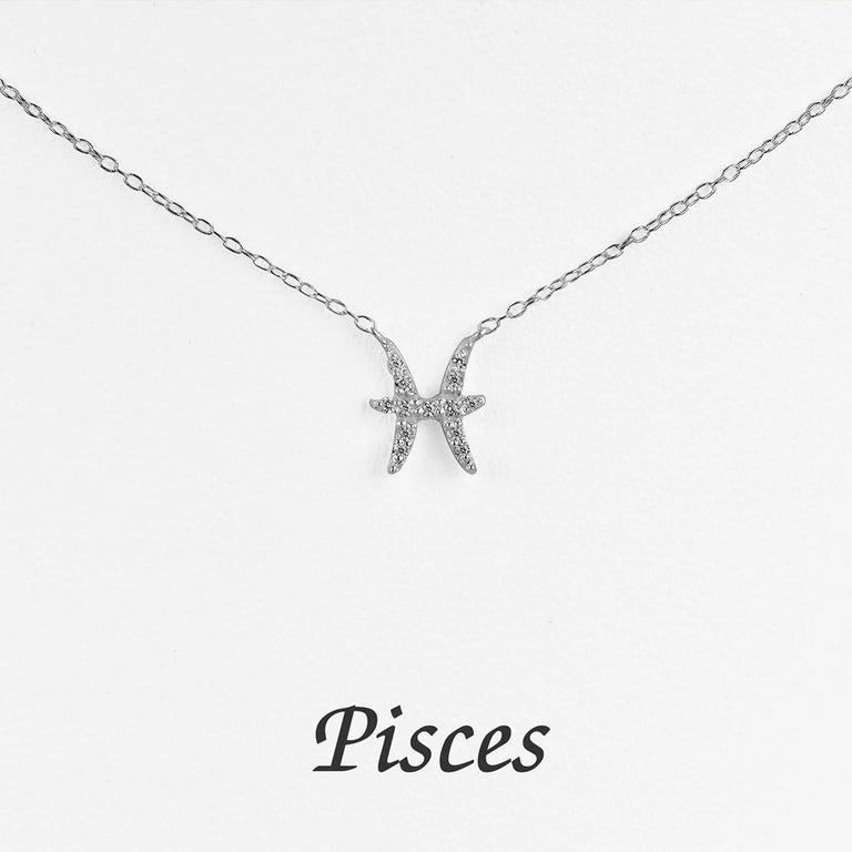 18k Solid Gold Diamond Necklace Pisces Zodiac Sign Birth Sign Necklace ...