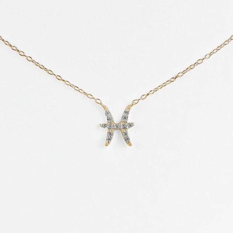 18k Solid Gold Diamond Necklace Pisces Zodiac Sign Birth Sign Necklace ...