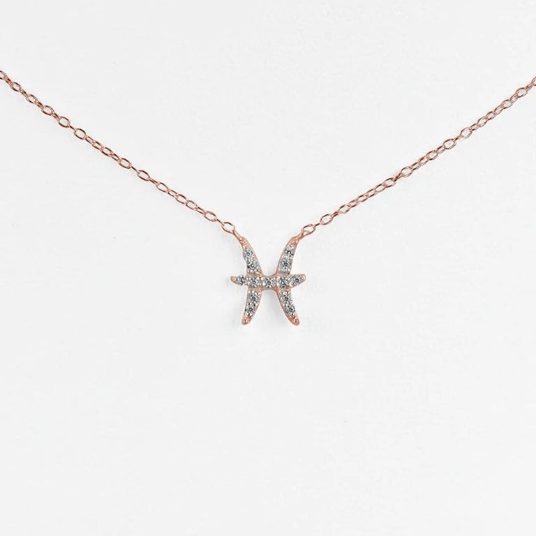 18k Solid Gold Diamond Necklace Pisces Zodiac Sign Birth Sign Necklace ...
