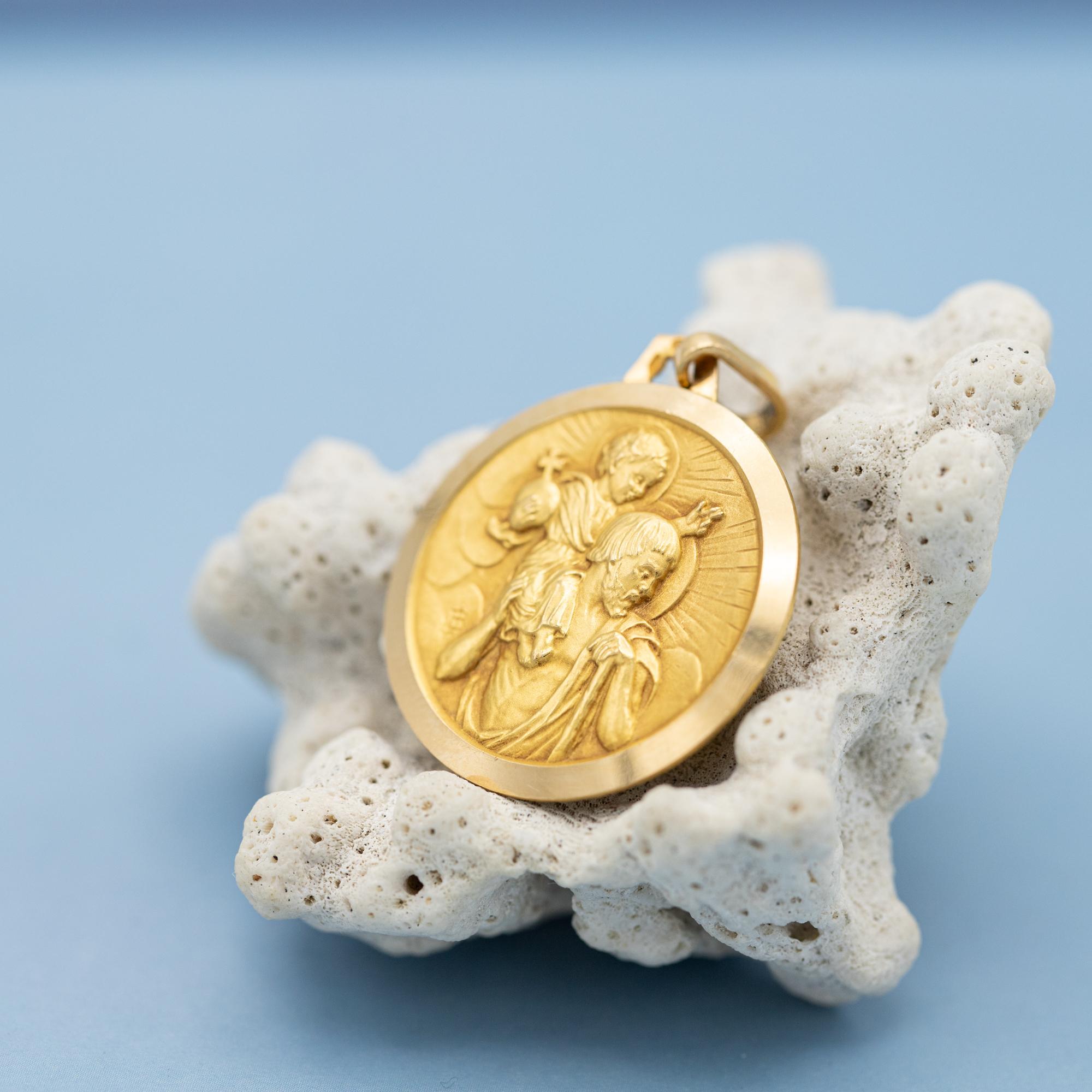 XL 18K solid gold pendant - Saint Christopher charm - 1960's Catholic ...