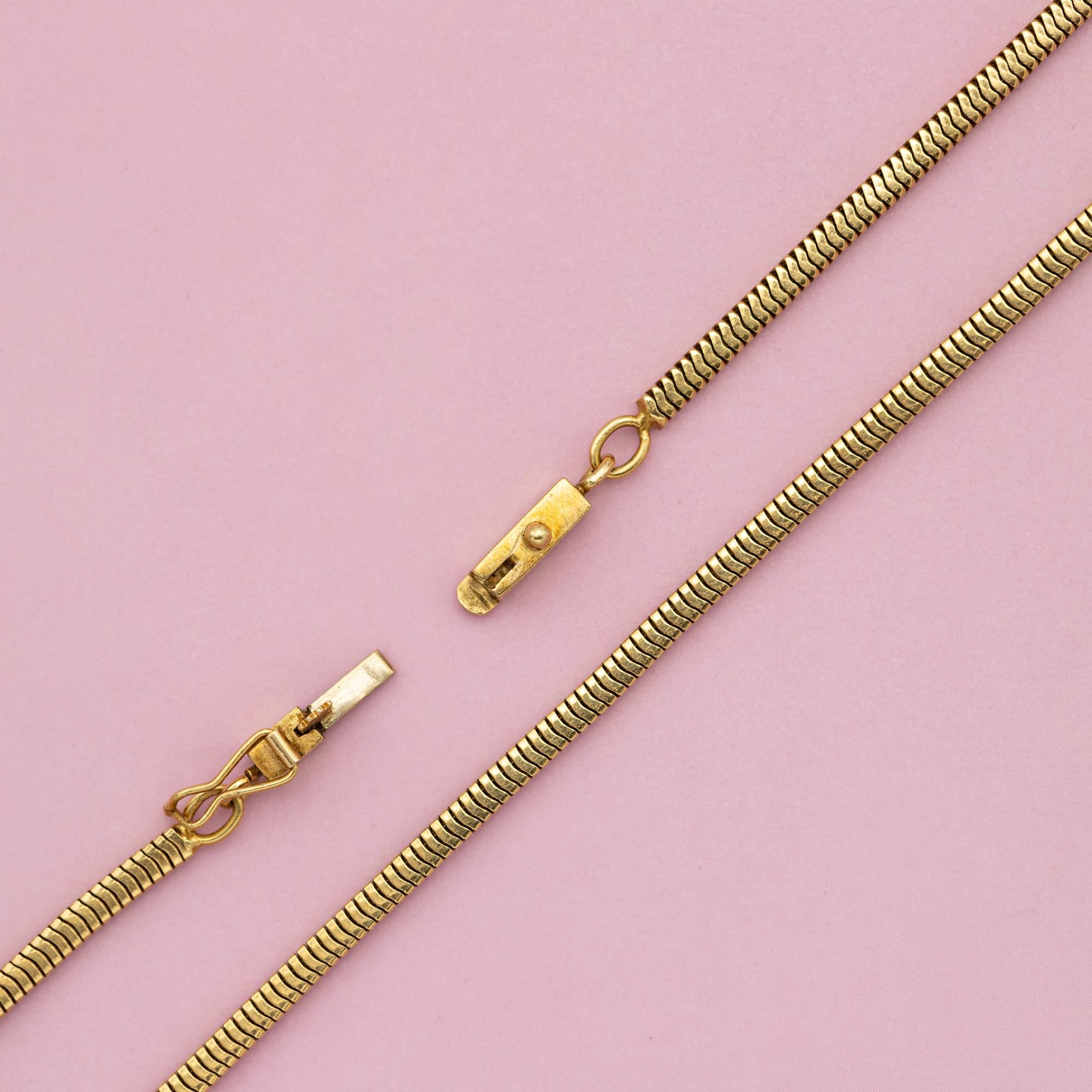 18K solid gold rectangular snake chain Necklace - 1960 Italian - Retro ...