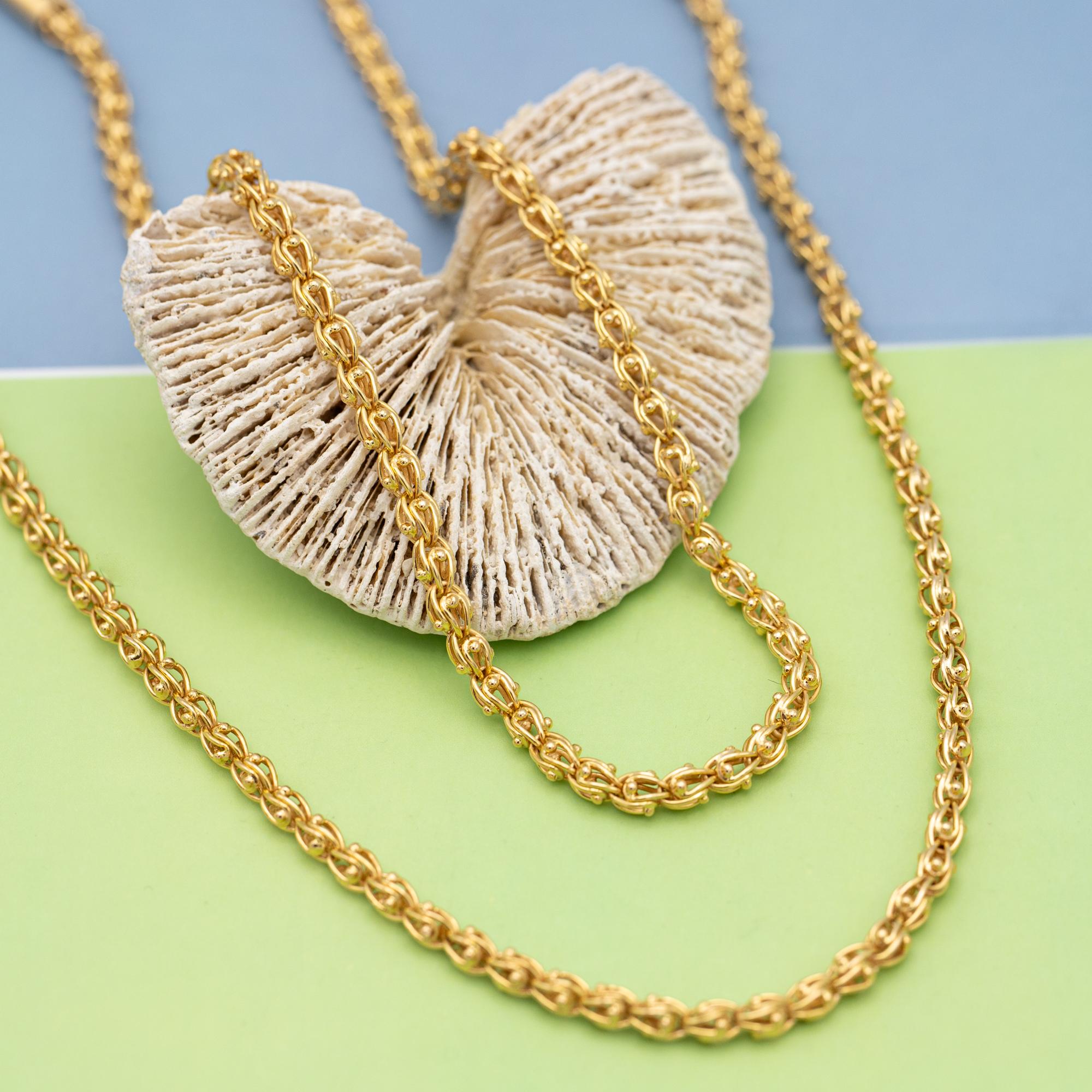 18k solid gold Retro popcorn chain - Italian 1960's necklace - 93 cm ...