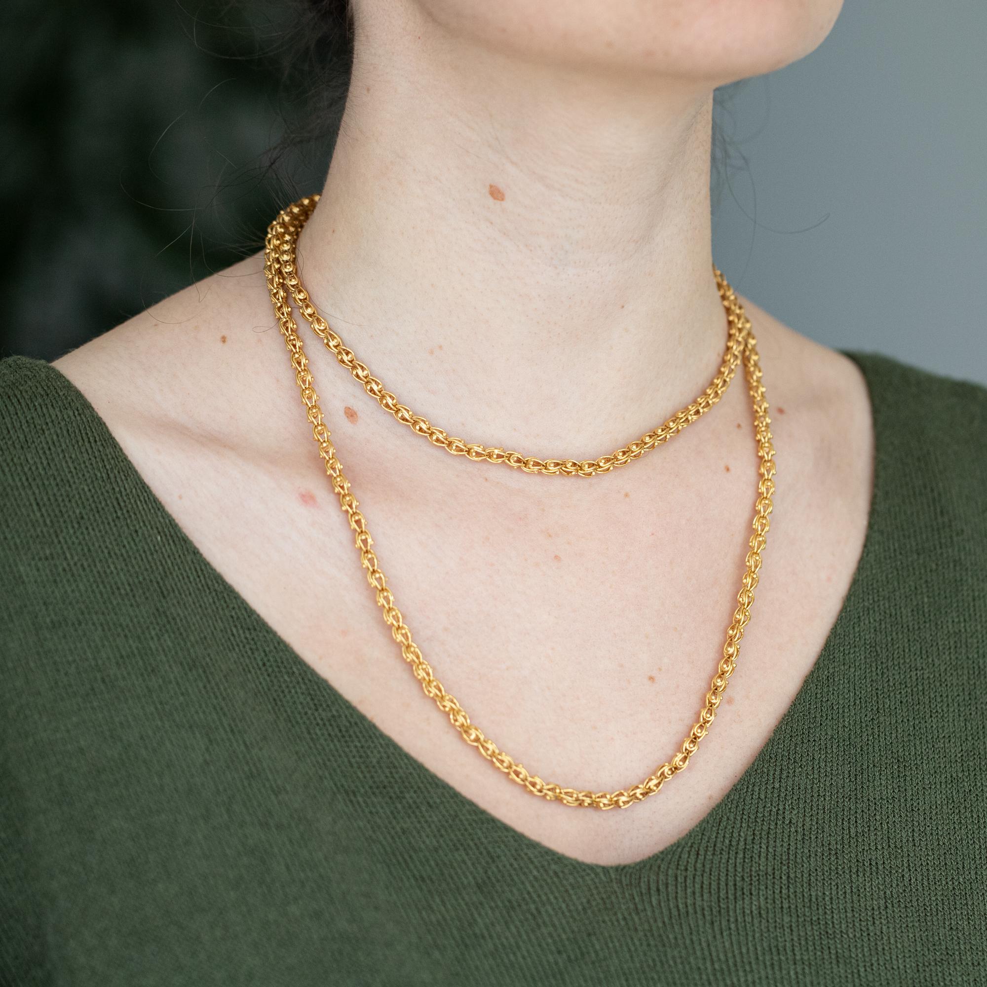 18k solid gold Retro popcorn chain - Italian 1960's necklace - 93 cm ...