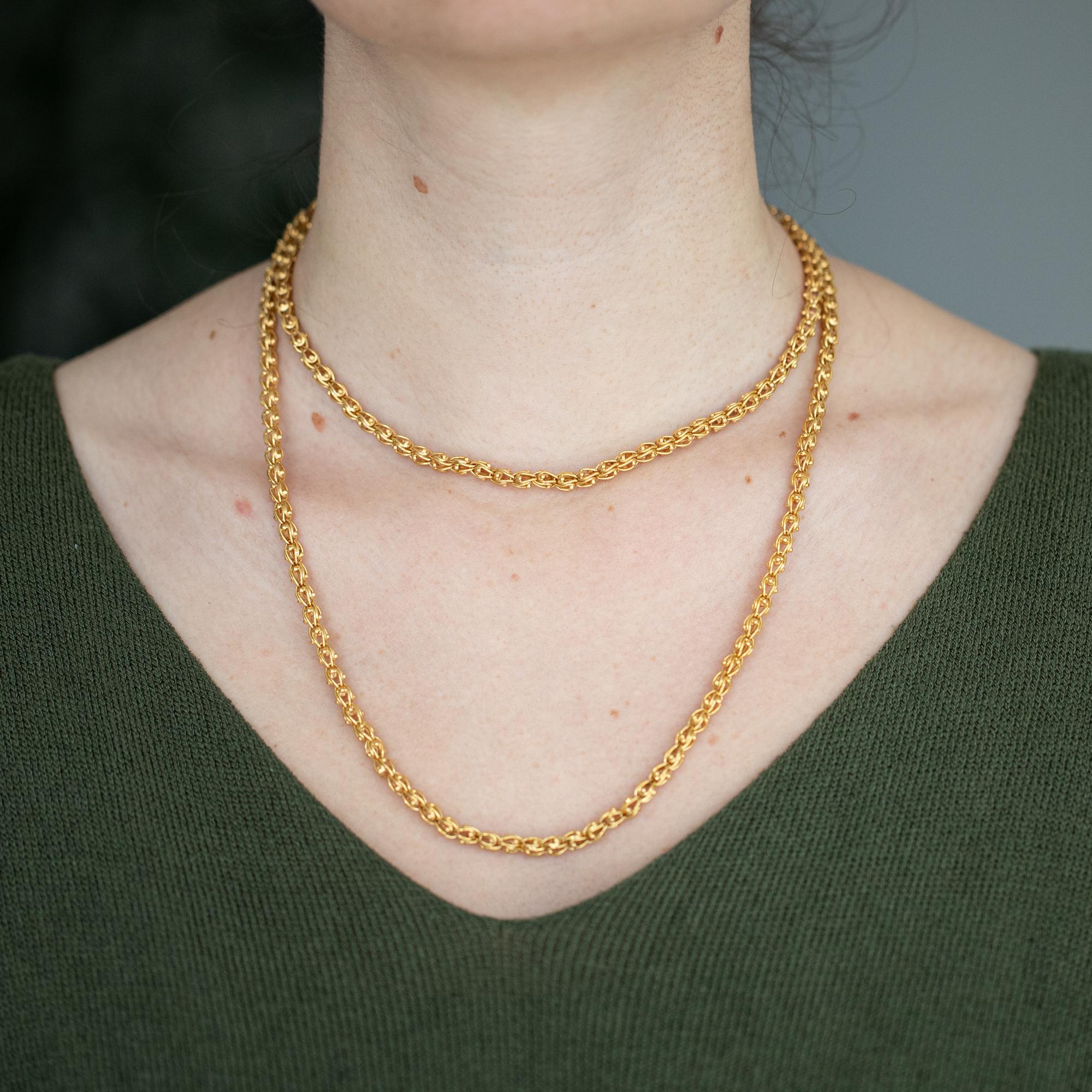 18k solid gold Retro popcorn chain - Italian 1960's necklace - 93 cm ...