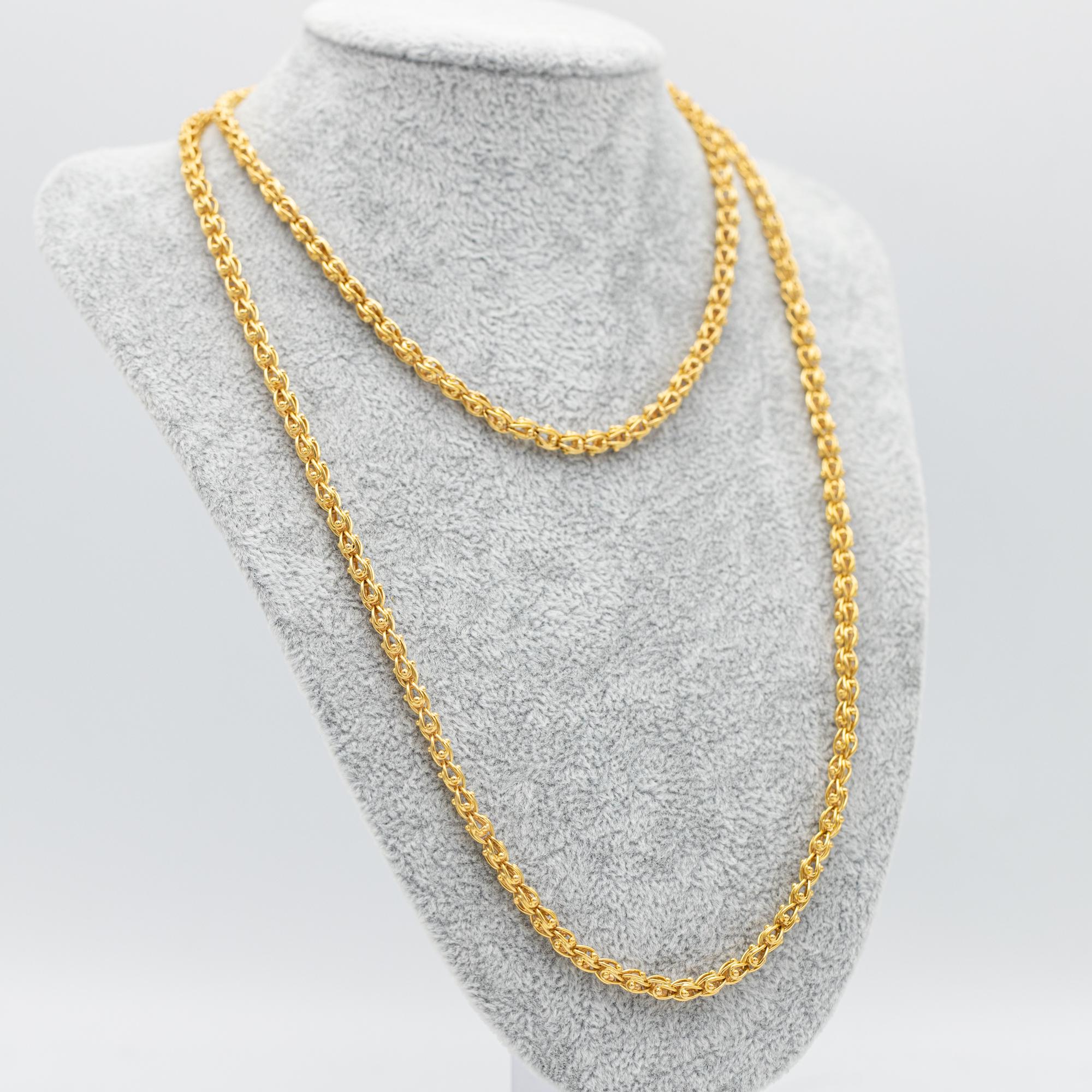 18k solid gold Retro popcorn chain - Italian 1960's necklace - 93 cm ...