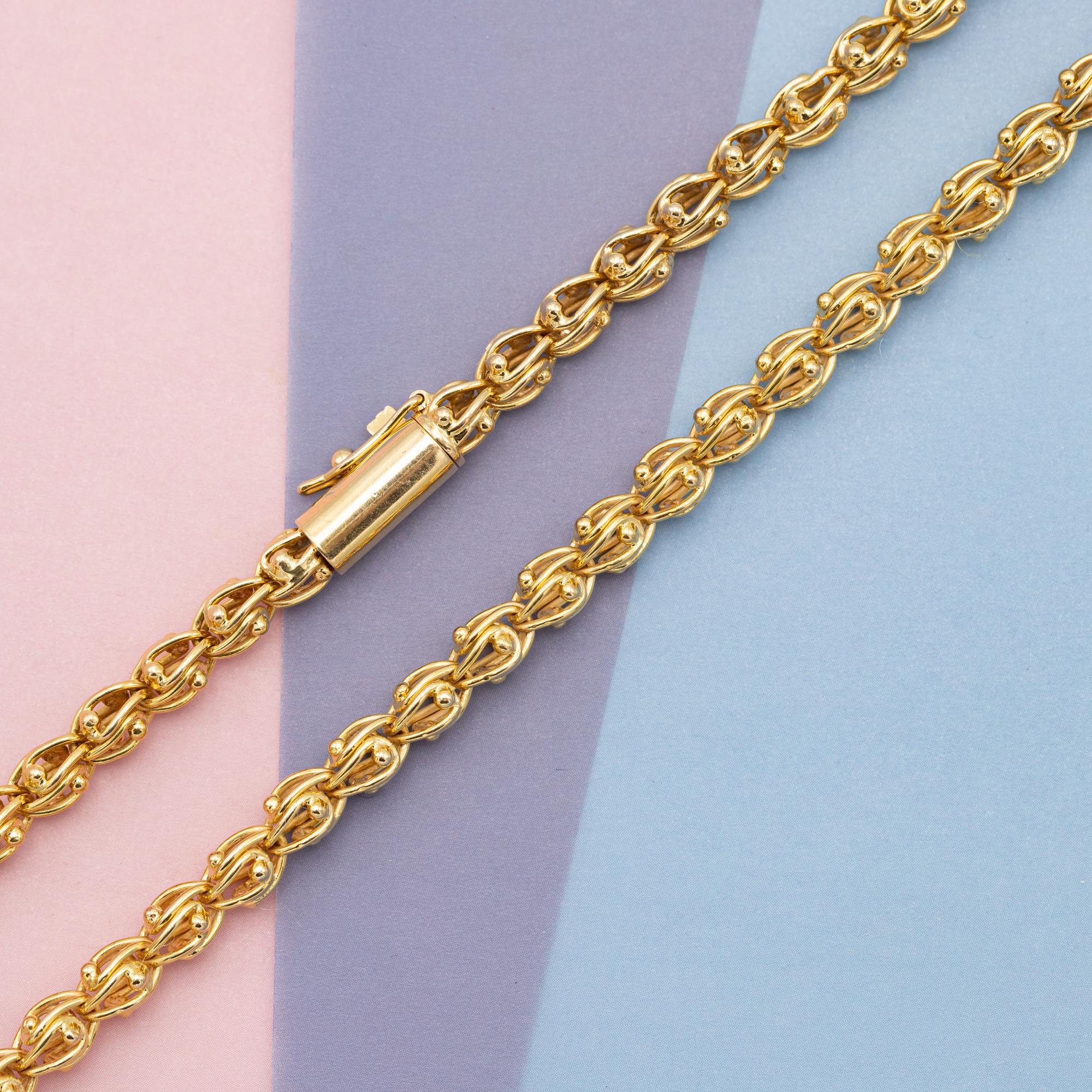 18k solid gold Retro popcorn chain - Italian 1960's necklace - 93 cm ...