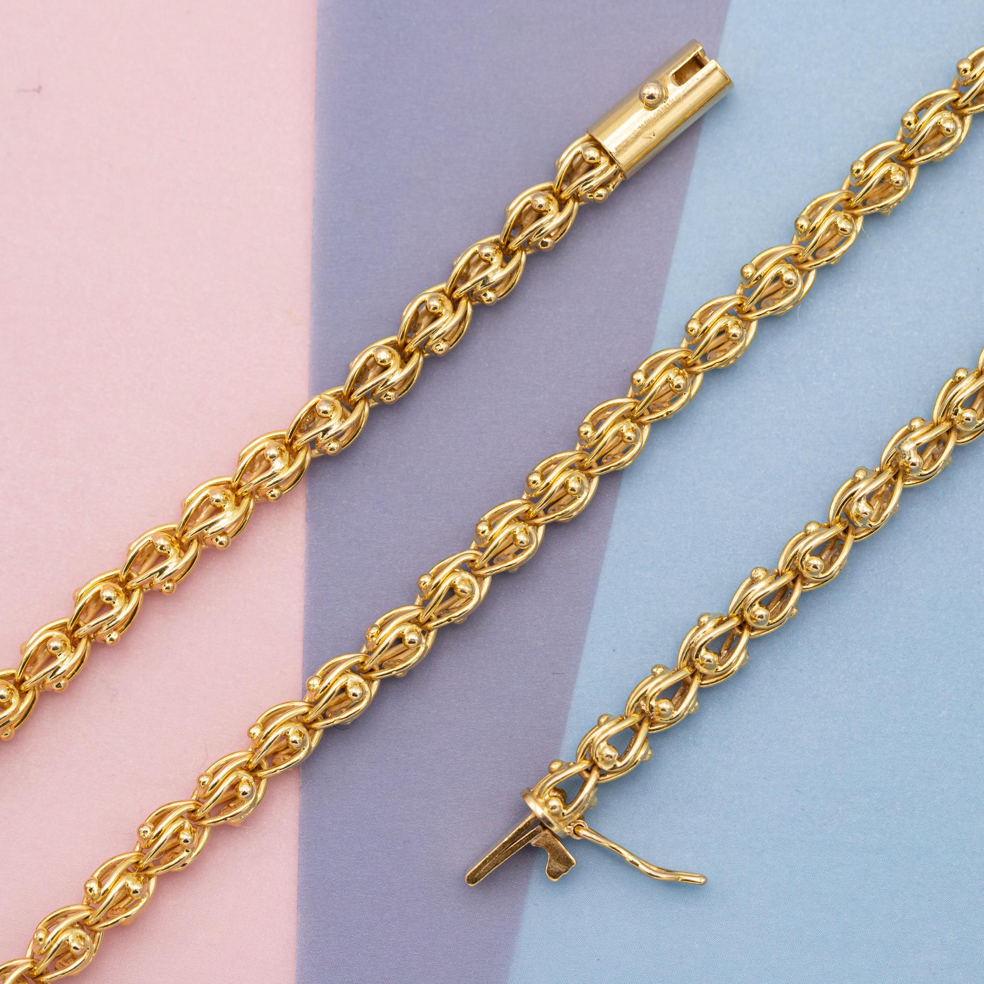 18k solid gold Retro popcorn chain - Italian 1960's necklace - 93 cm ...