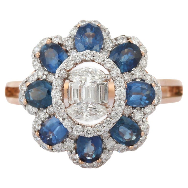Customizable 18K Solid Rose Gold 1.76 ct Sapphire Diamond Big Flower ...