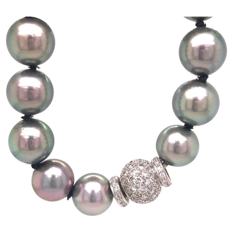 18K South Sea Pearl Pave Diamond Necklace White Gold For Sale at 1stDibs
