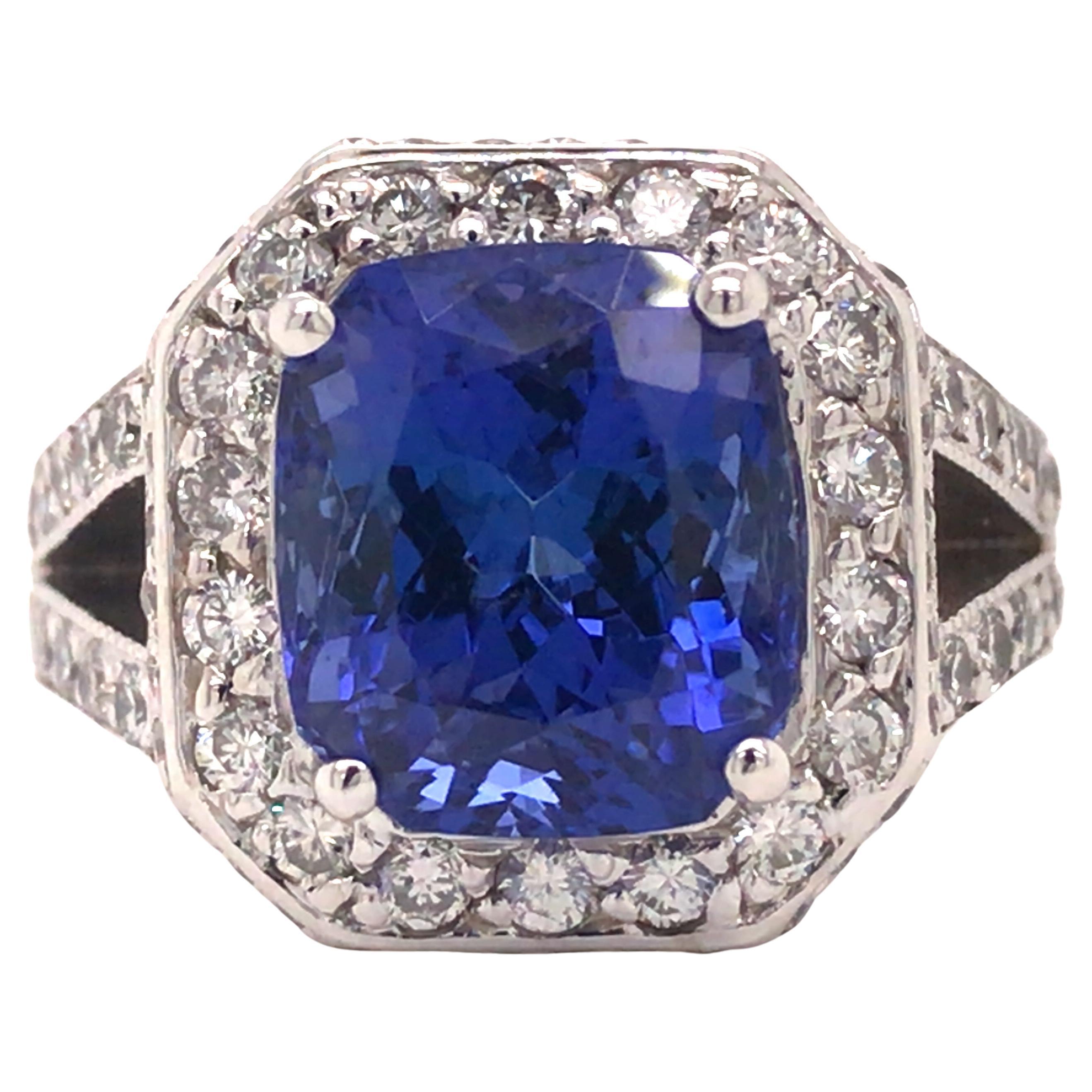 M. Christoff Tanzanite Ring w/ Pavé Diamond Halo and Shoulders at ...