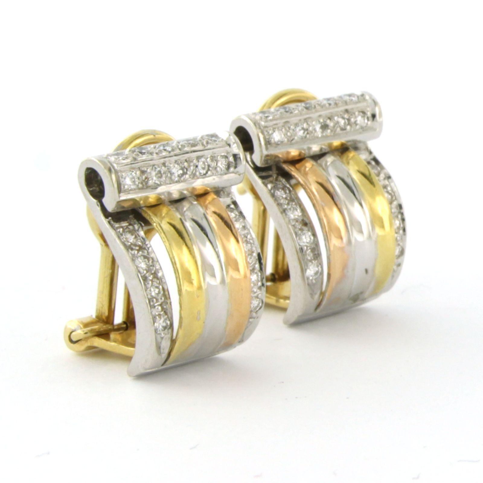 18k three-color gold earrings with brilliant cut diamonds up to. 0.40ct ...