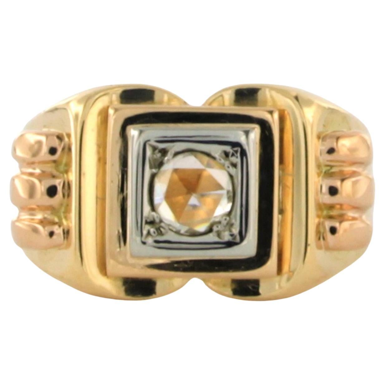 18k three-color gold ring set with rose cut diamond For Sale at 1stDibs