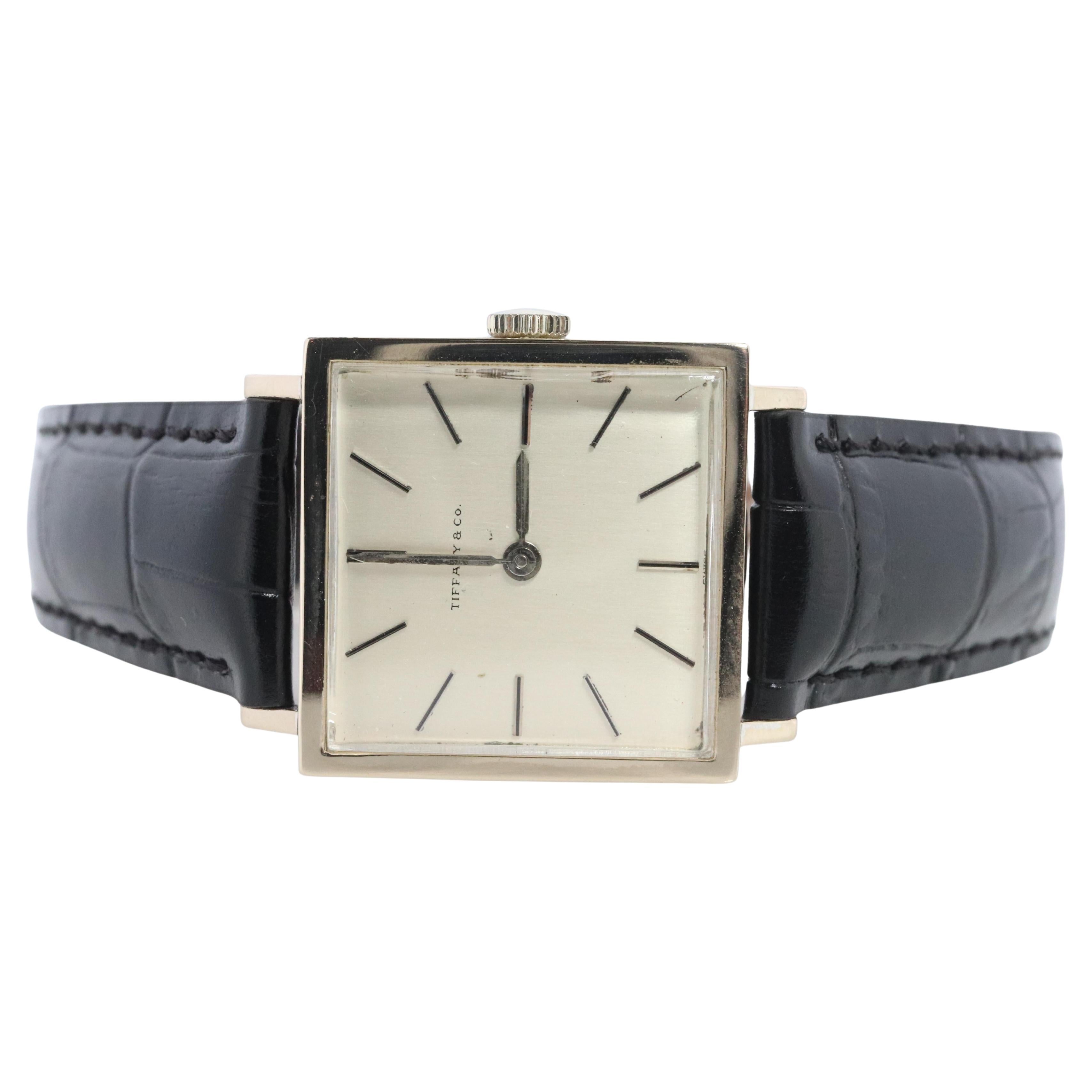 18k Tiffany and Co Watch. Tiffany Mens Dress White Gold Wristwatch For ...
