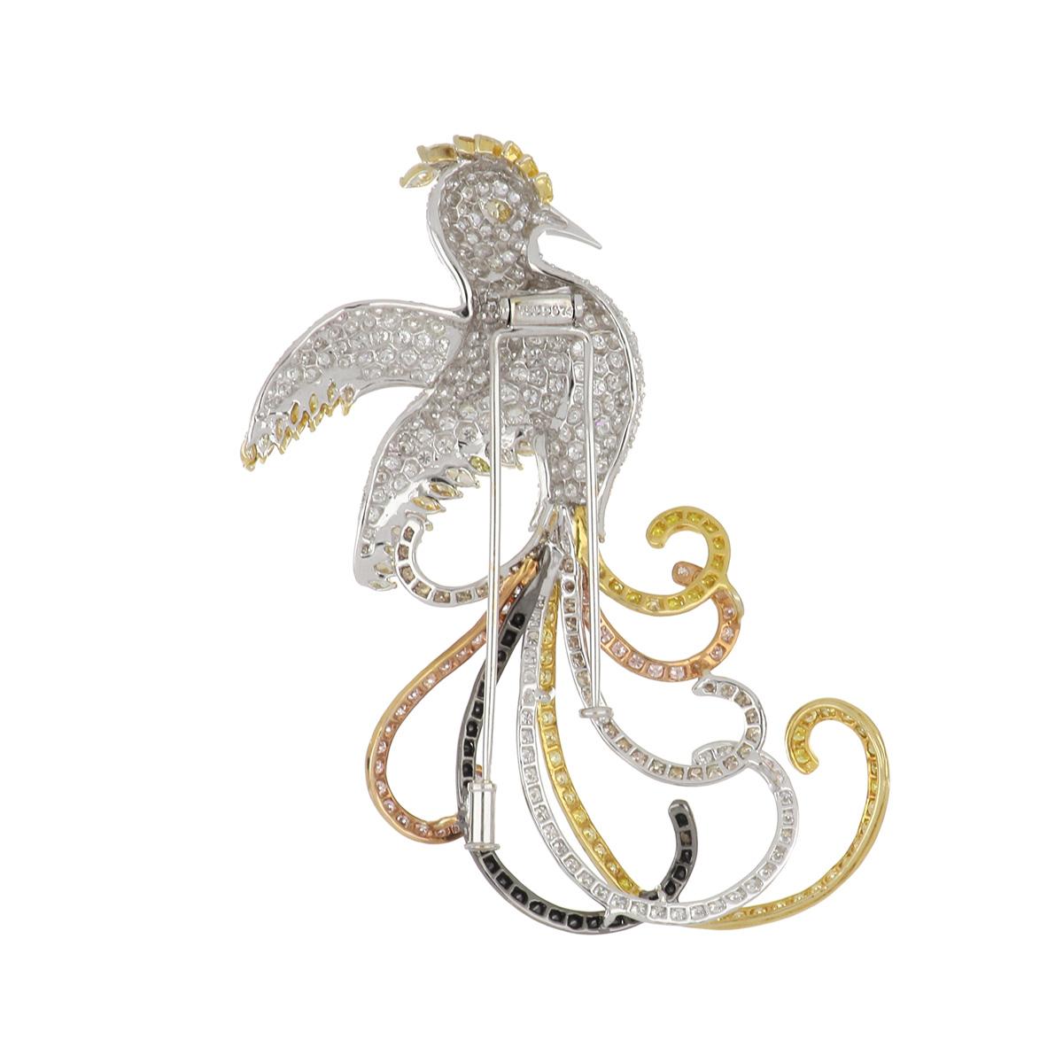 Multi-Colored Diamond Phoenix Brooch in 18K Gold For Sale at 1stDibs
